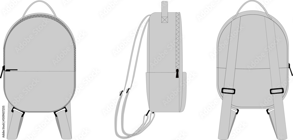 Technical drawing of a backpack. Front, back and side views. Vector ...