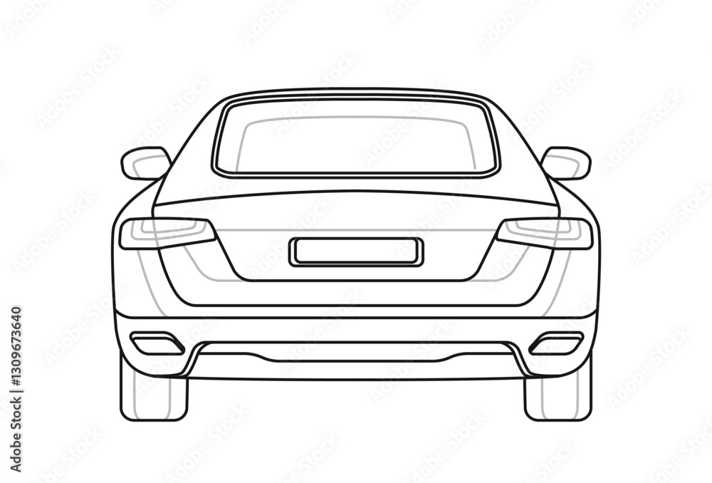 Electric car outline diagram. Hybrid car blueprint template. Rear view ...