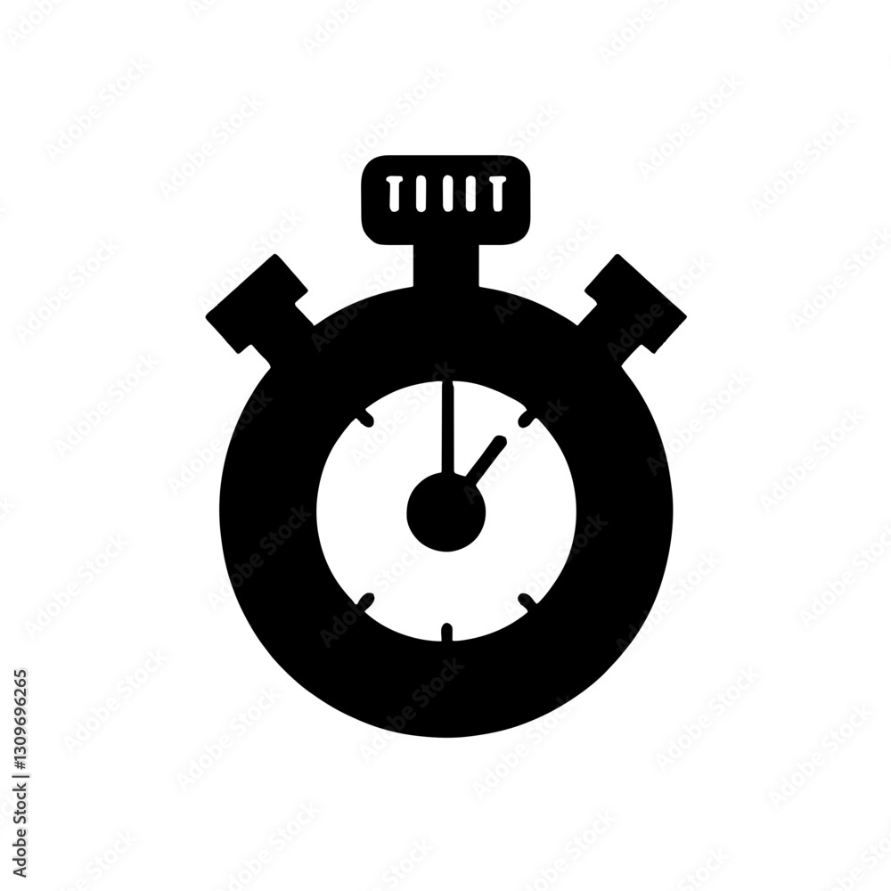 Minimalist black silhouette of a stopwatch with start button on white ...