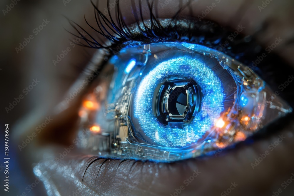 hyperrealistic macro photography of a bionic eye implant with intricate ...
