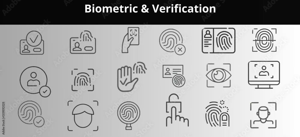 Biometric & Verification line editable icon set. Containing ID card ...