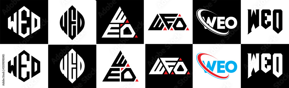 WEO letter logo design in six style. WEO polygon, circle, triangle ...
