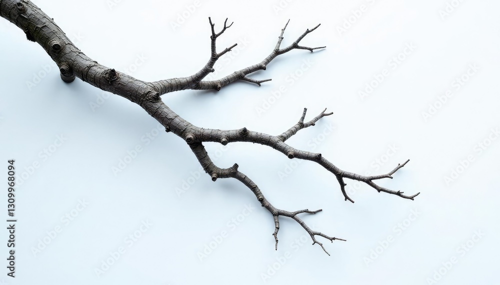 Twisted tree branches withered on white background, frosty texture ...