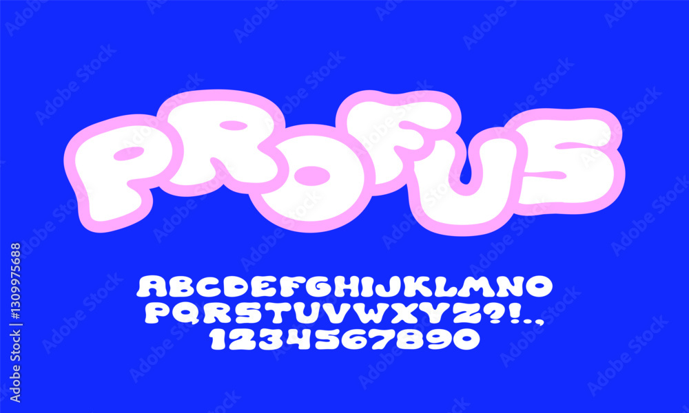 Wide and bold display font with rounded edges. Bubble typeface with ...