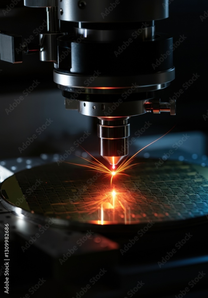 Laser cutting a silicon wafer in a high-tech laboratory setting Stock ...