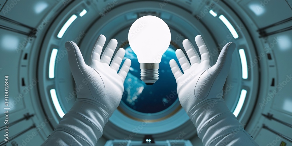 Image of astronaut hand in flight suit glove controlling a tube ...