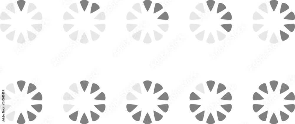 Ten minimalist loading icons in grayscale, showing various stages of progress. Perfect for ...