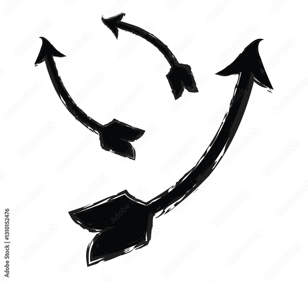 Brush stroke arrows. Rough paintbrush marks messy paint splatter ...