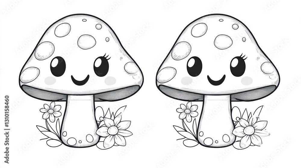 Cute mushroom coloring pages, simple illustration, printable, kids ...