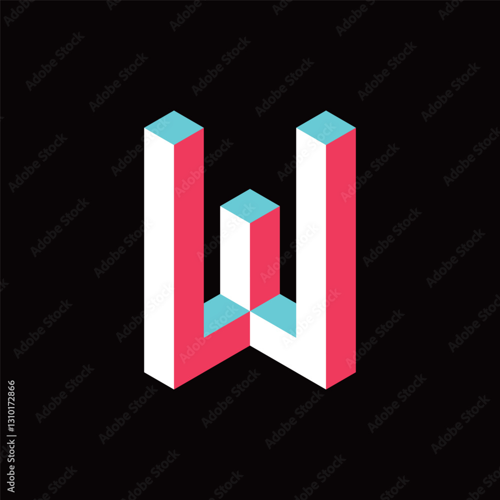 blue red digital isometric alphabet W vector on black background, 2.5d ...