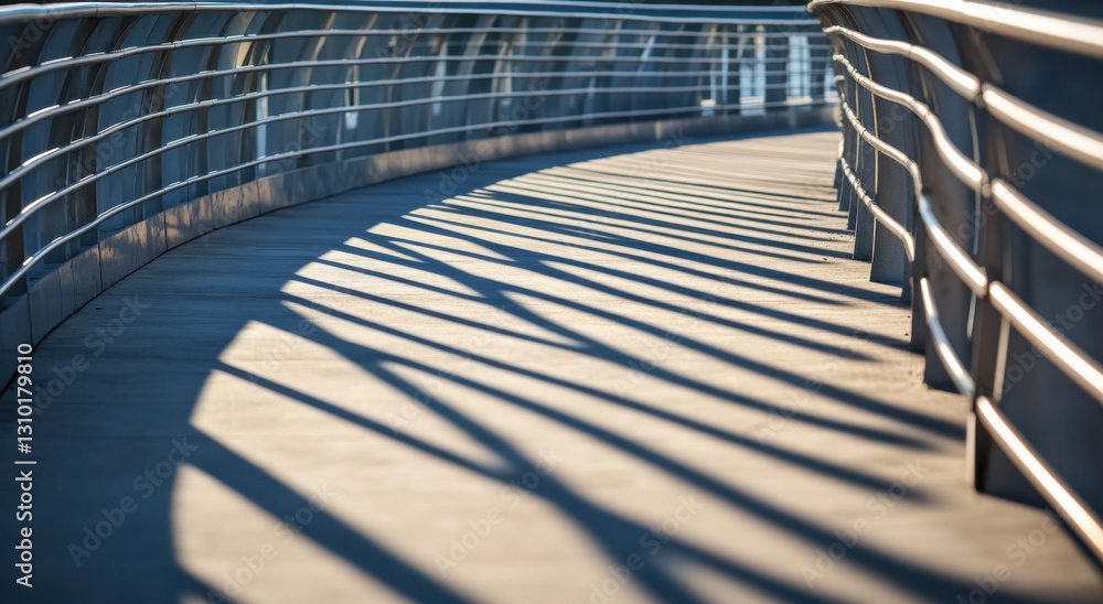 Curved metal cable railing lines an urban pathway, creating striking ...