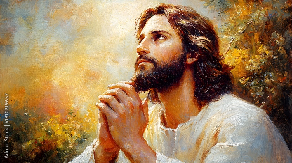 Easter, Jesus Christ praying in the Garden of Gethsemane, oil painted ...