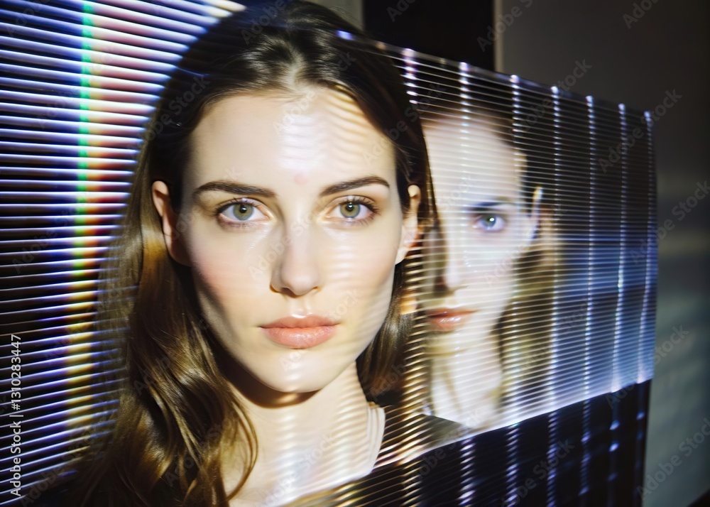 Stock-Illustration „Glitched and corrupted female face. Reeded and ...