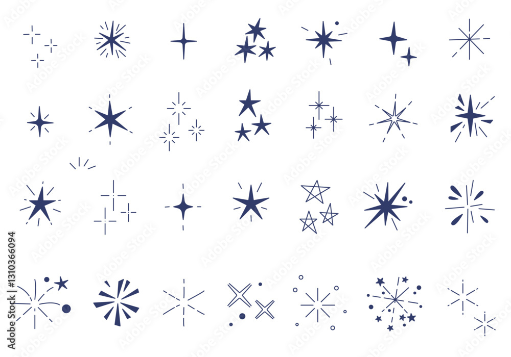 Sparkle Star Icon Set. Different forms of stars, constellations, galaxies. Sparkles and Stars ...