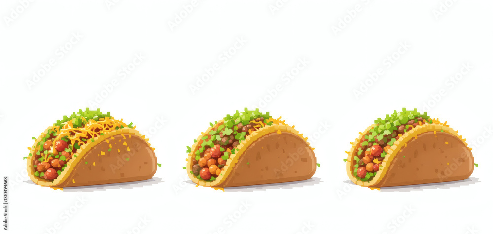Pixelated 8-bit taco salad isolated on white background, shown from ...