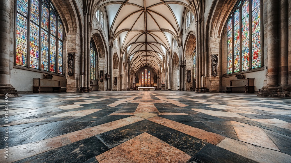 Cathedral Nave, Stone Floor, Gothic Architecture Stock Illustration ...