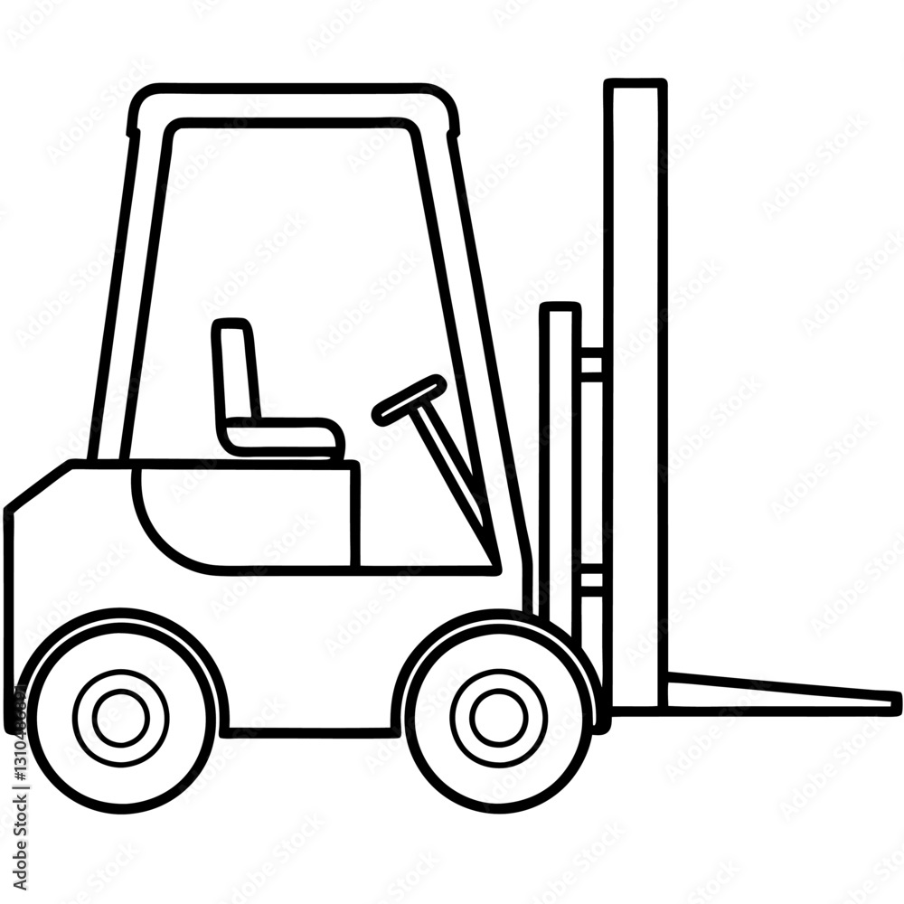 Forklift Simple Outline Construction White Background Vector ...