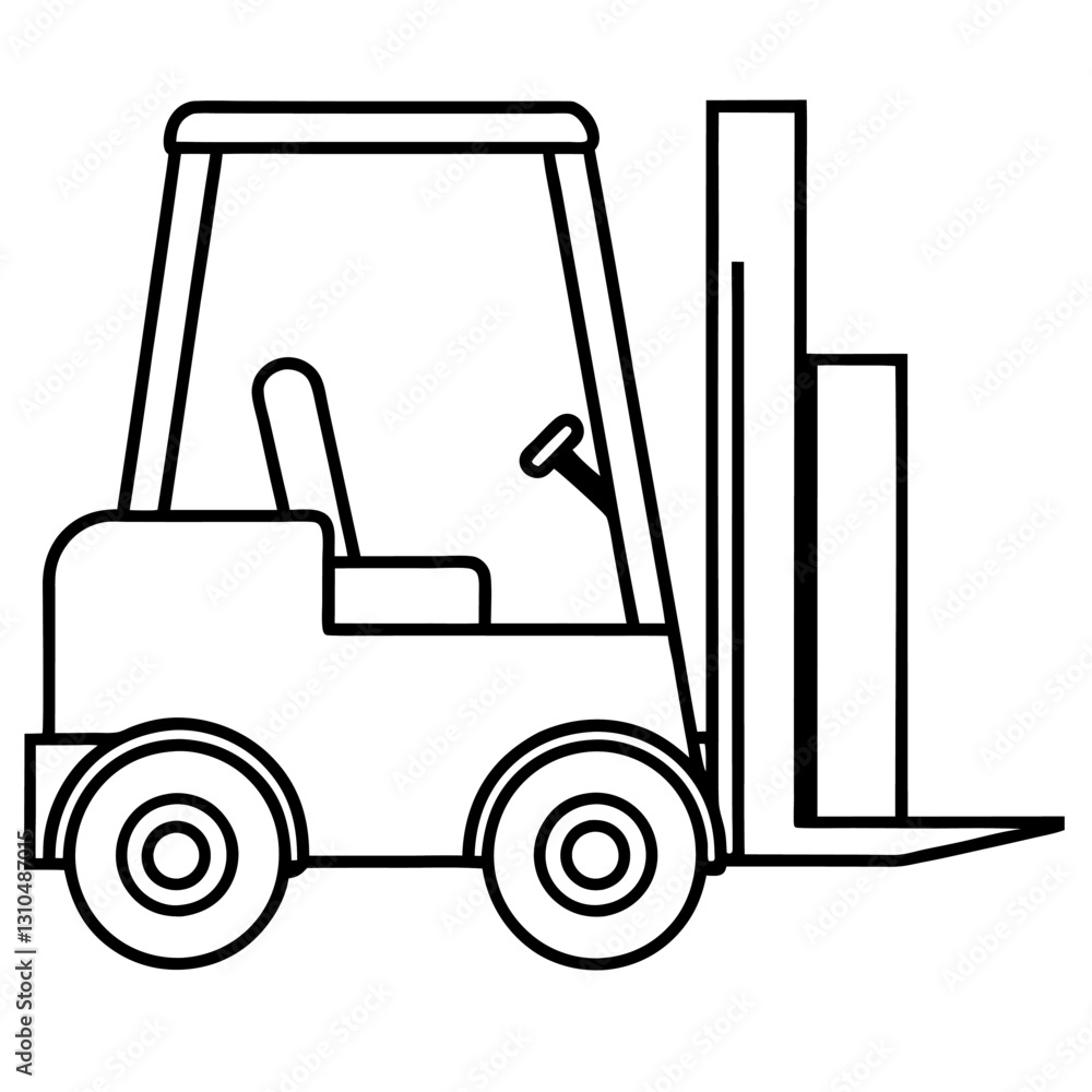 Forklift Simple Outline Construction White Background Vector ...