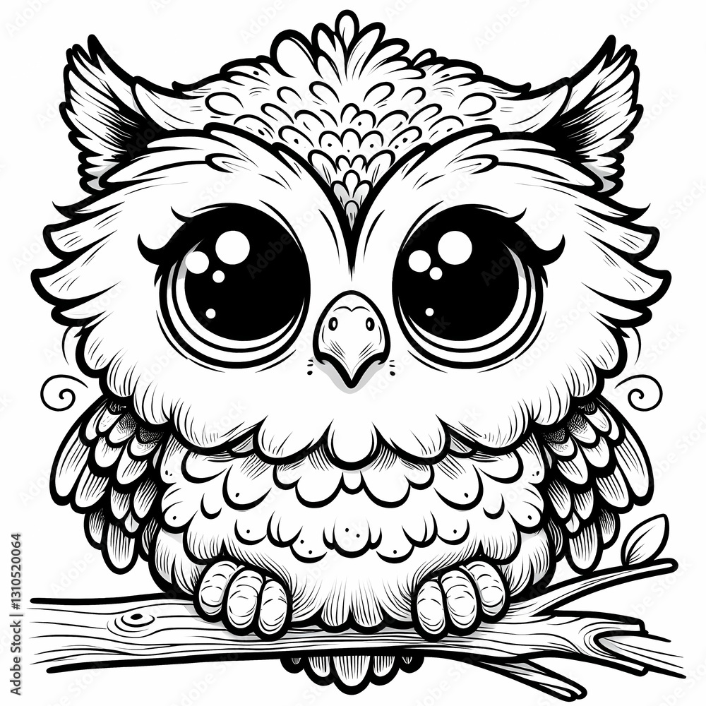 Goofy owl looking wise and cute on a tree branch. Fun and simple ...