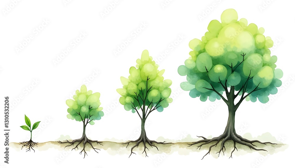 Realistic Watercolor Style: A beautifully hand-painted set of tree ...