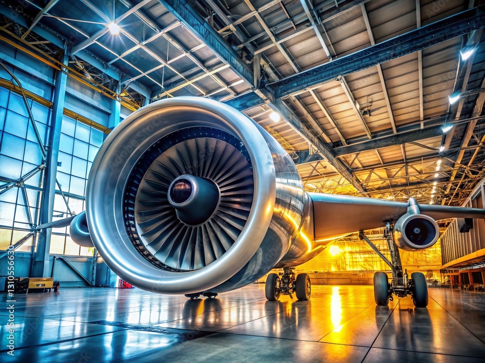 Jet Engine Close-Up: Aircraft Hangar Maintenance & Turbine Testing ...