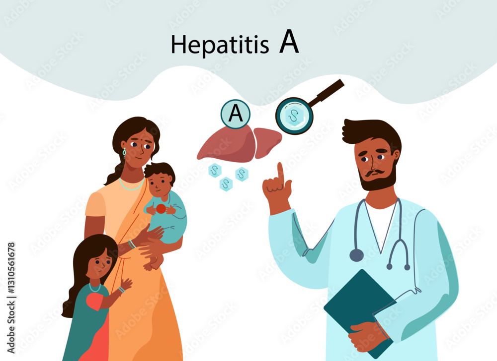 Hepatitis A awareness medical information poster. Indian male doctor ...