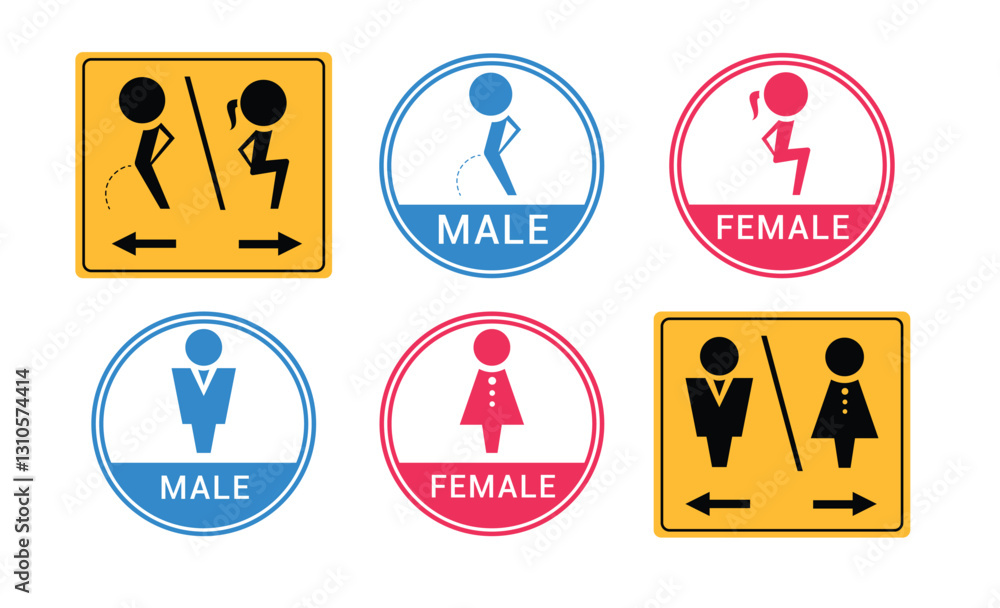 Toilet signage icon clipart set. Male and female restroom and washroom ...