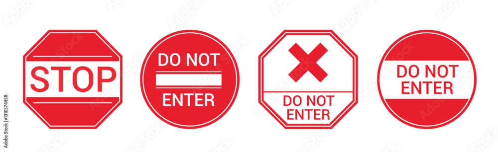 Vector de Stock Stop sings icon clipart set. Traffic road red warning ...