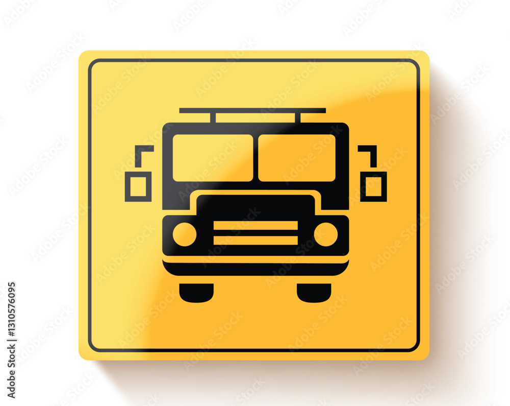 Bus stop sign icon clipart. Bus stop symbol in yellow square signboard ...