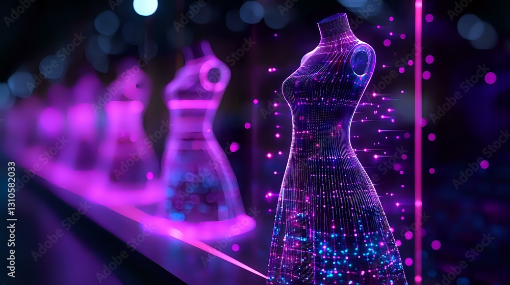 Glowing neon mannequins with digital pattern overlay in fashion ...