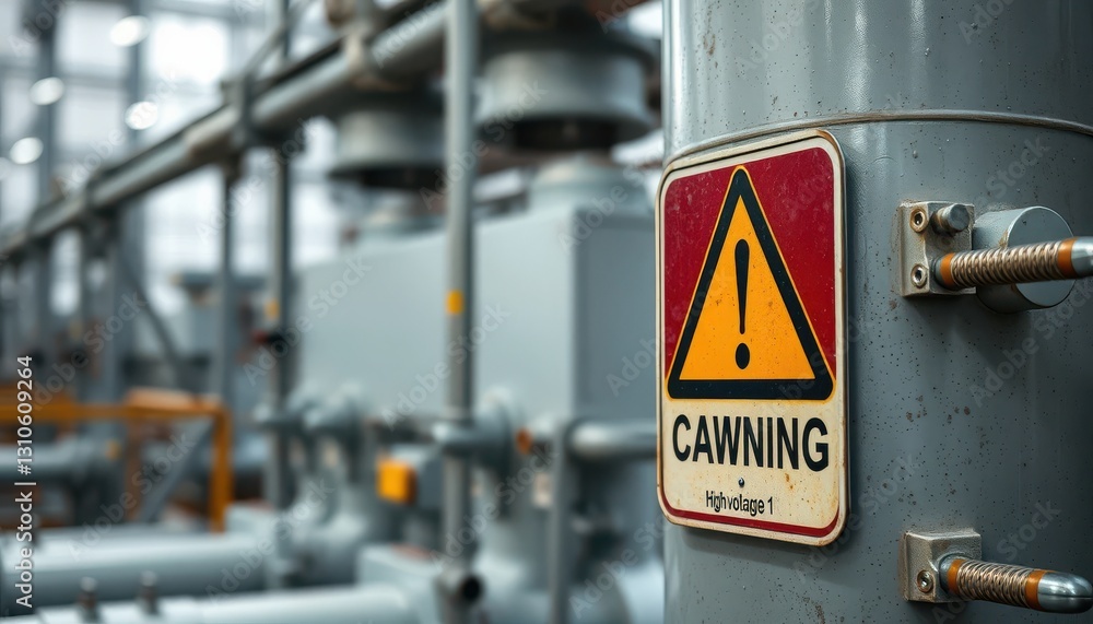 Warning sign at high voltage equipment industrial facility safety ...