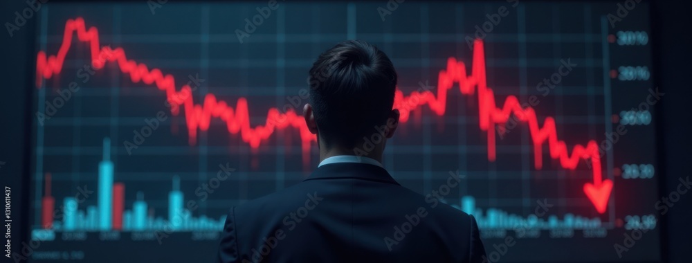 Businessman Watching Red Stock Market Crash. Financial Loss Chart ...