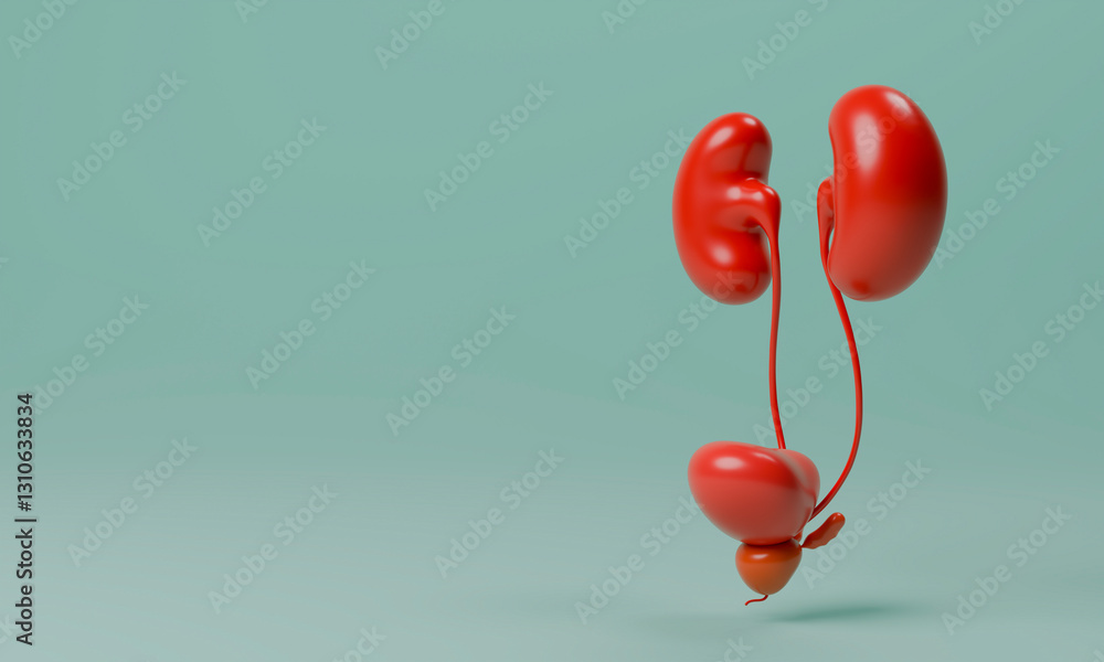 Anatomy and structure of the male urinary system. Kidneys, bladder and prostate visualization ...