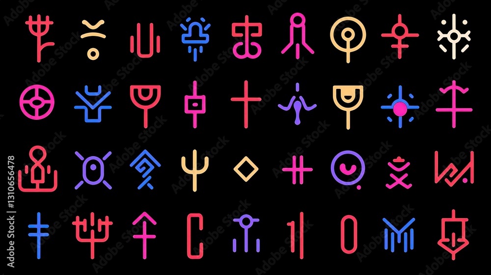 Nordic Runes and Symbols Pattern, bold black outlines, simple vector ...