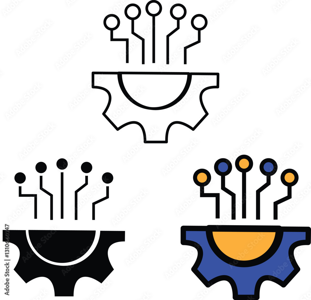 AI Gear Chip Icon set– Circuit Board in Gear Shape for Machine Learning ...