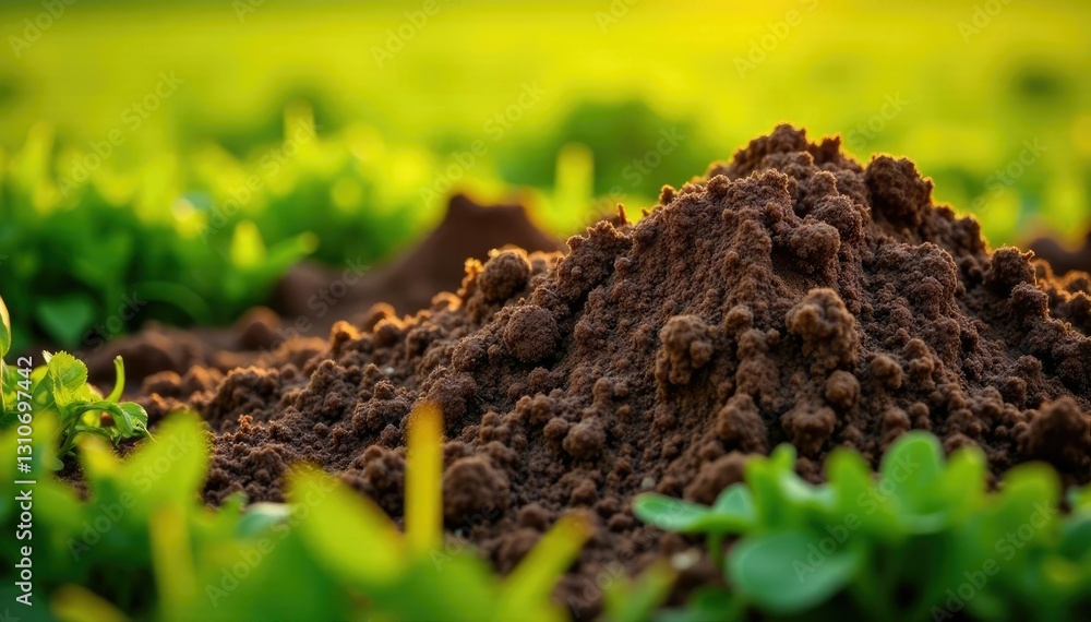 Field with cow dung pat turning brown in sunlight, farming, nature ...
