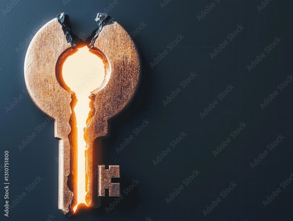 breaking free from fear concept. A broken keyhole with glowing light ...