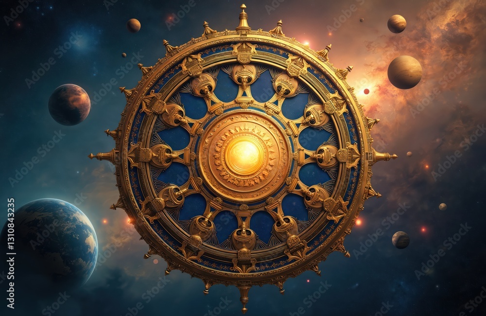 Стокове фото Cosmic wheel of destiny with esoteric symbols, zodiac ...