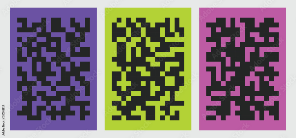 Set of pixel backgrounds. 8-bit black banners on a bright background ...