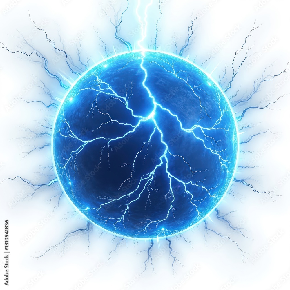 Isolated blue electricity ball with lightning bolts. Energy sphere with ...