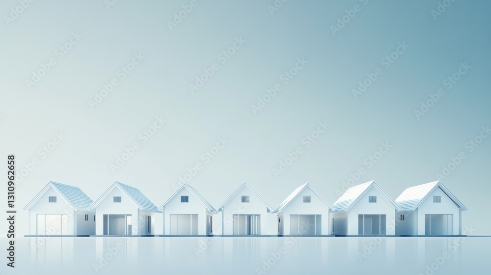 Row of 3D model houses, serene, minimalist, architectural design ...