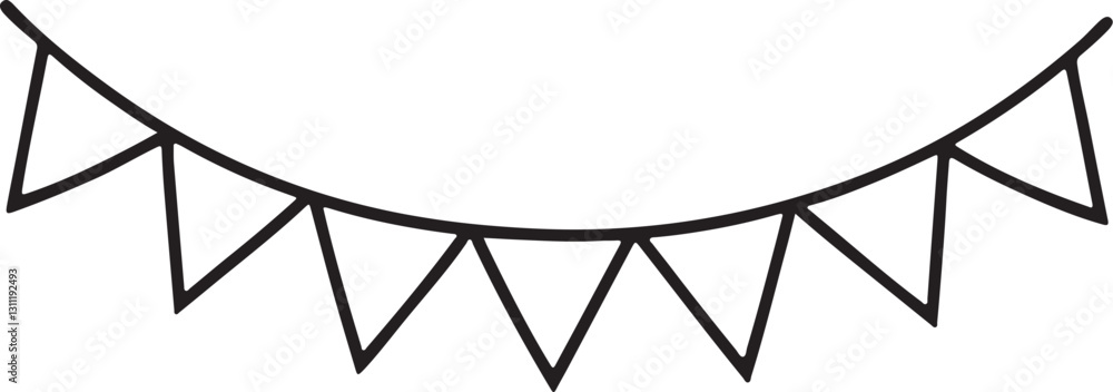 flags garland line art, black outline, vector and illustration ...
