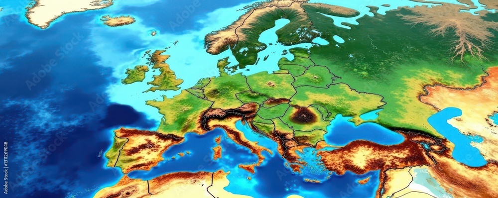 Physical map of the EU highlighting topography, rivers, and mountains ...