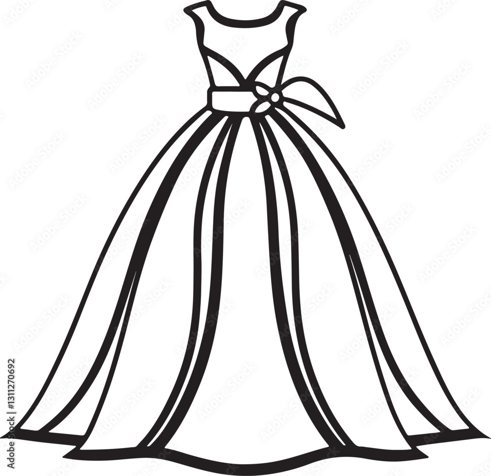 bridal dress line art, black outline, vector and illustration, coloring ...