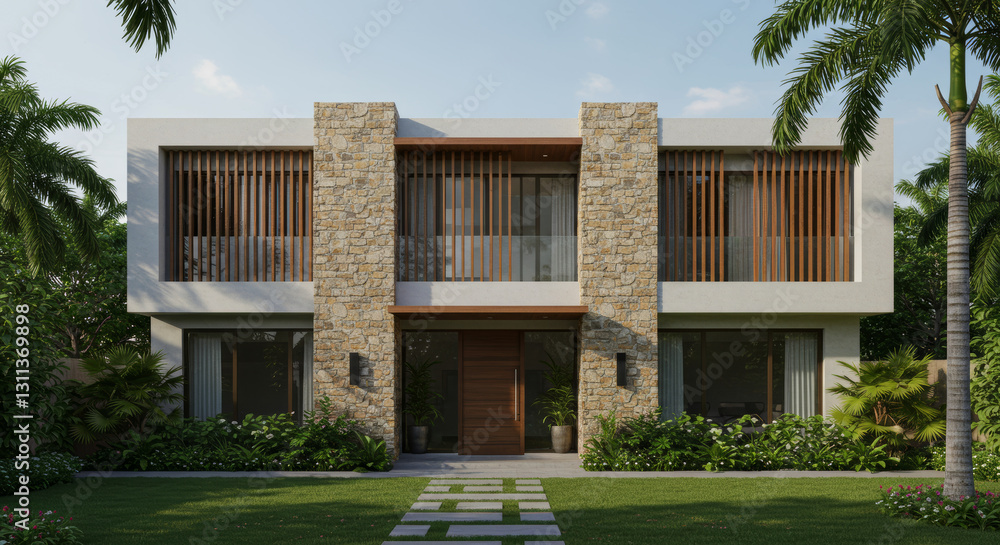 Modern House Front View Exterior Design, 3d rendering, simple and ...
