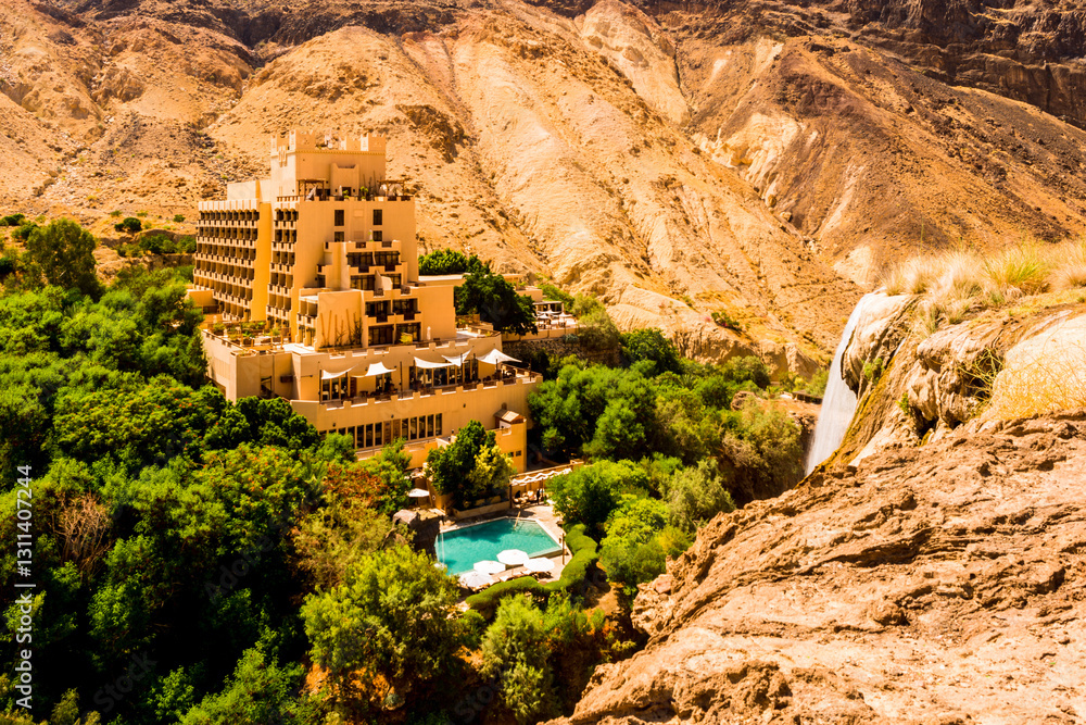 Ma'in, Jordan - September 18 2015: Ma'in hot springs resort and Spa is ...