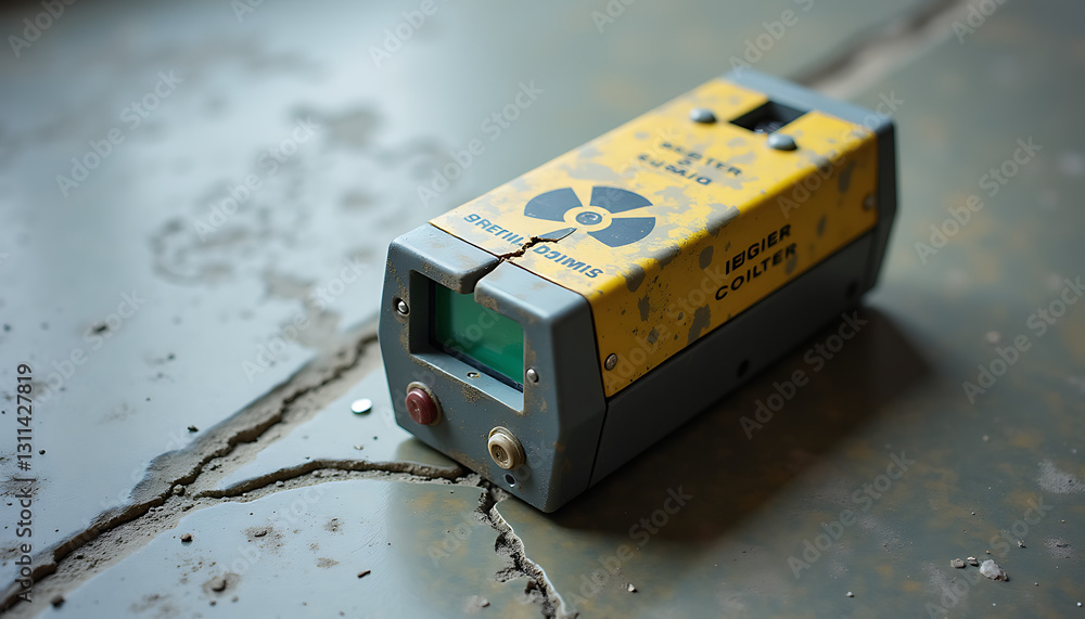 Cracked Geiger counter on a concrete surface symbolizing radiation ...