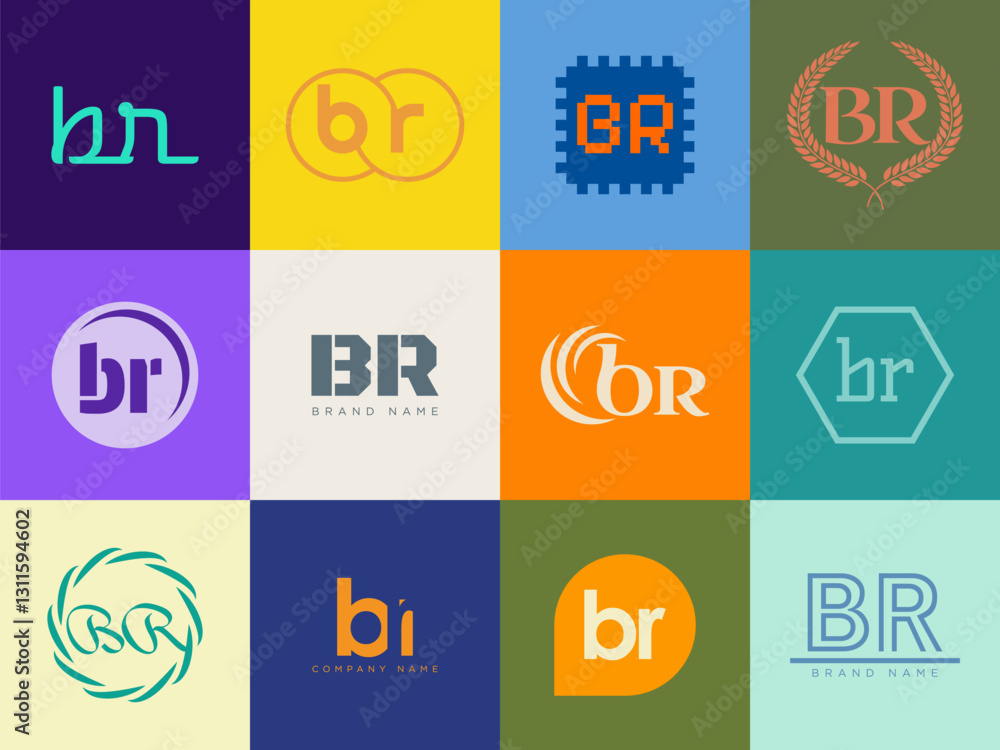 BR logo company template. Letter b and r logotype. Set different ...