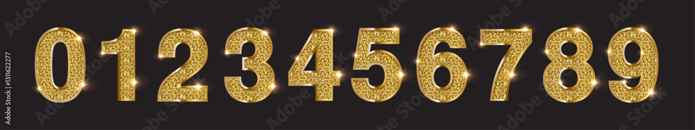 Blinging Golden Numbers Zero to Nine. One, Two, Three, Four, Five, Six ...