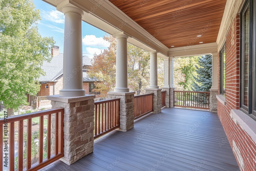 Large Front Porch Design with High-End Features: Brick, Stone, Glass ...